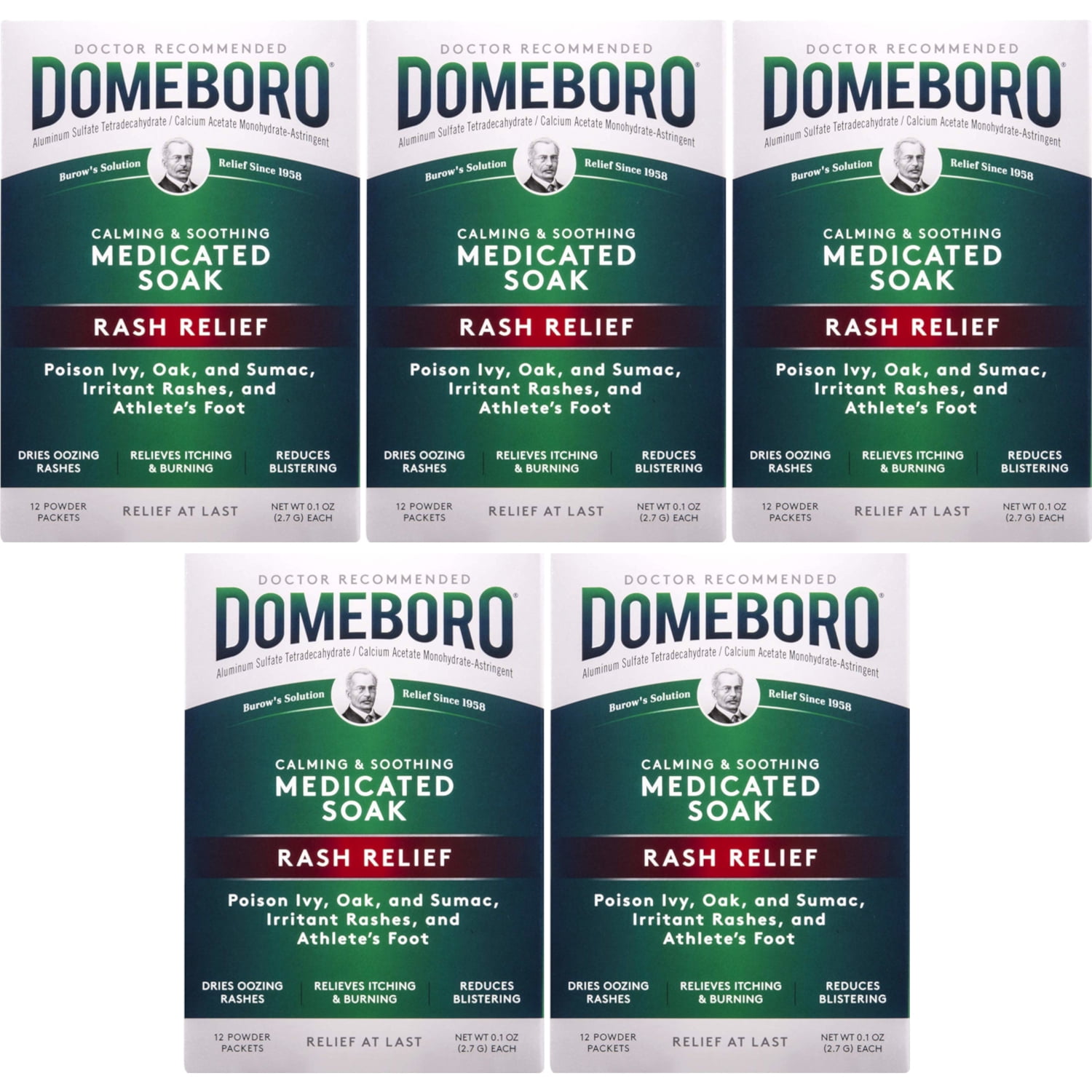 5 Pack - Domeboro Soothing Soak Rash Relief Astringent, one box of 12 ...