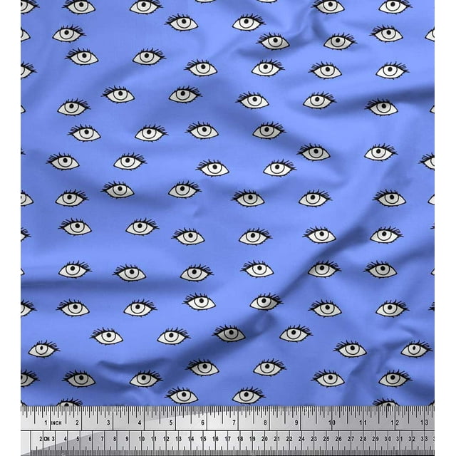 Soimoi Blue Satin Silk Fabric Eyes Face Fabric Prints By Yard 42 Inch ...
