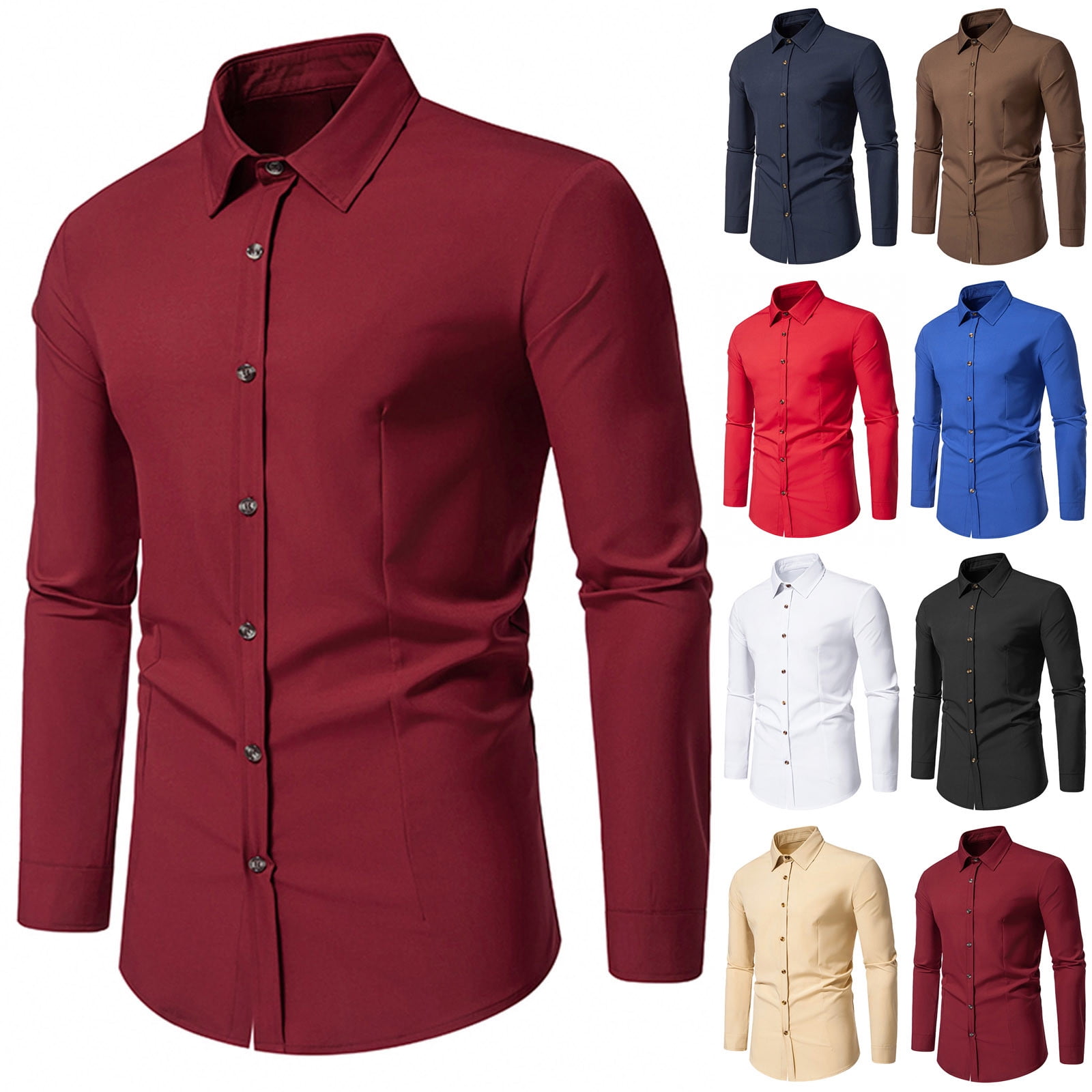 JURANMO Men's Cotton Shirts Formal Wedding Prom Long Sleeve Slim Fit ...