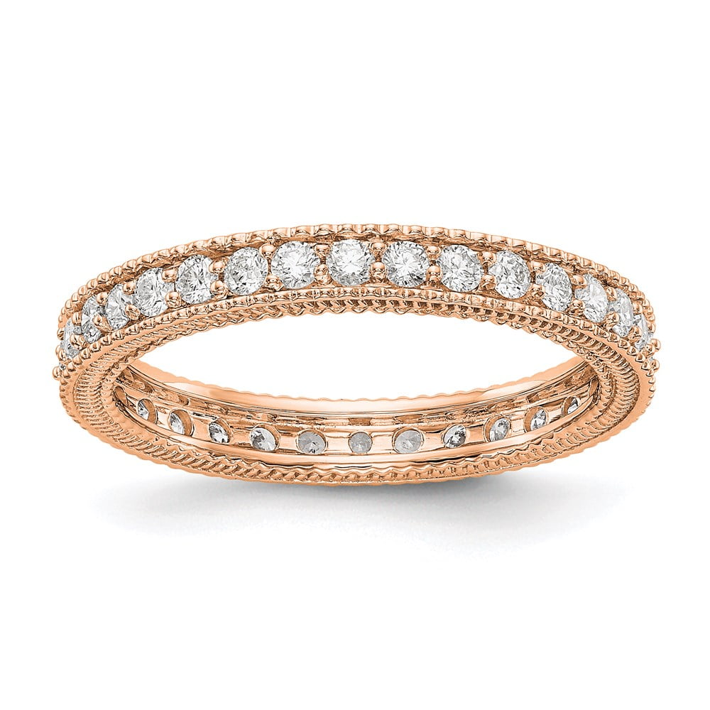 14K Rose Gold Ring Band Eternity Diamond Round Polished 3 4CT Milgrain ...