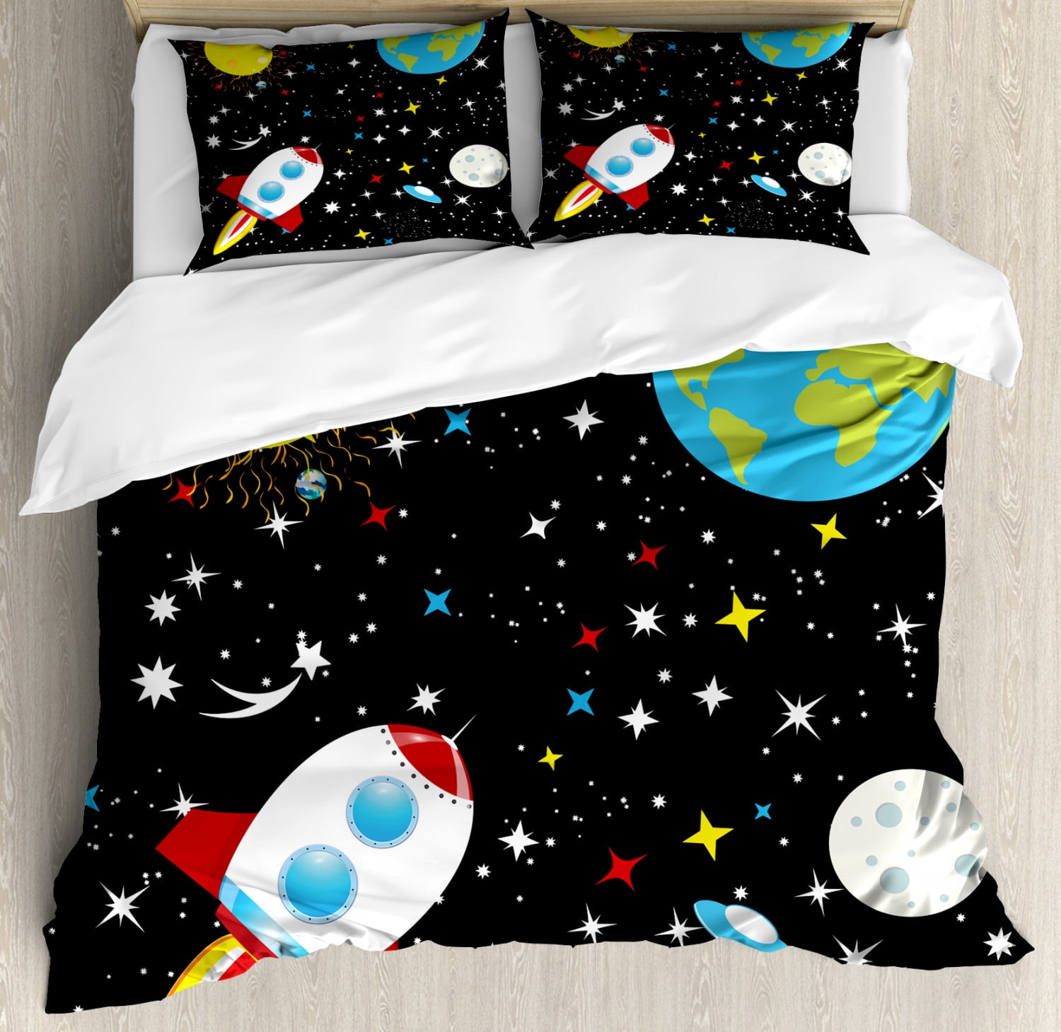 Astronomy Duvet Cover Set King Size, Outer Space Themed Cartoonish ...