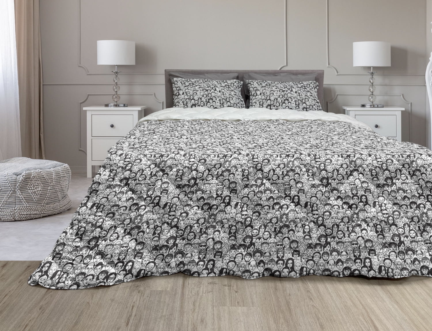 Black and White Comforter & Sham Bedding Set, Assortment of Portraits ...