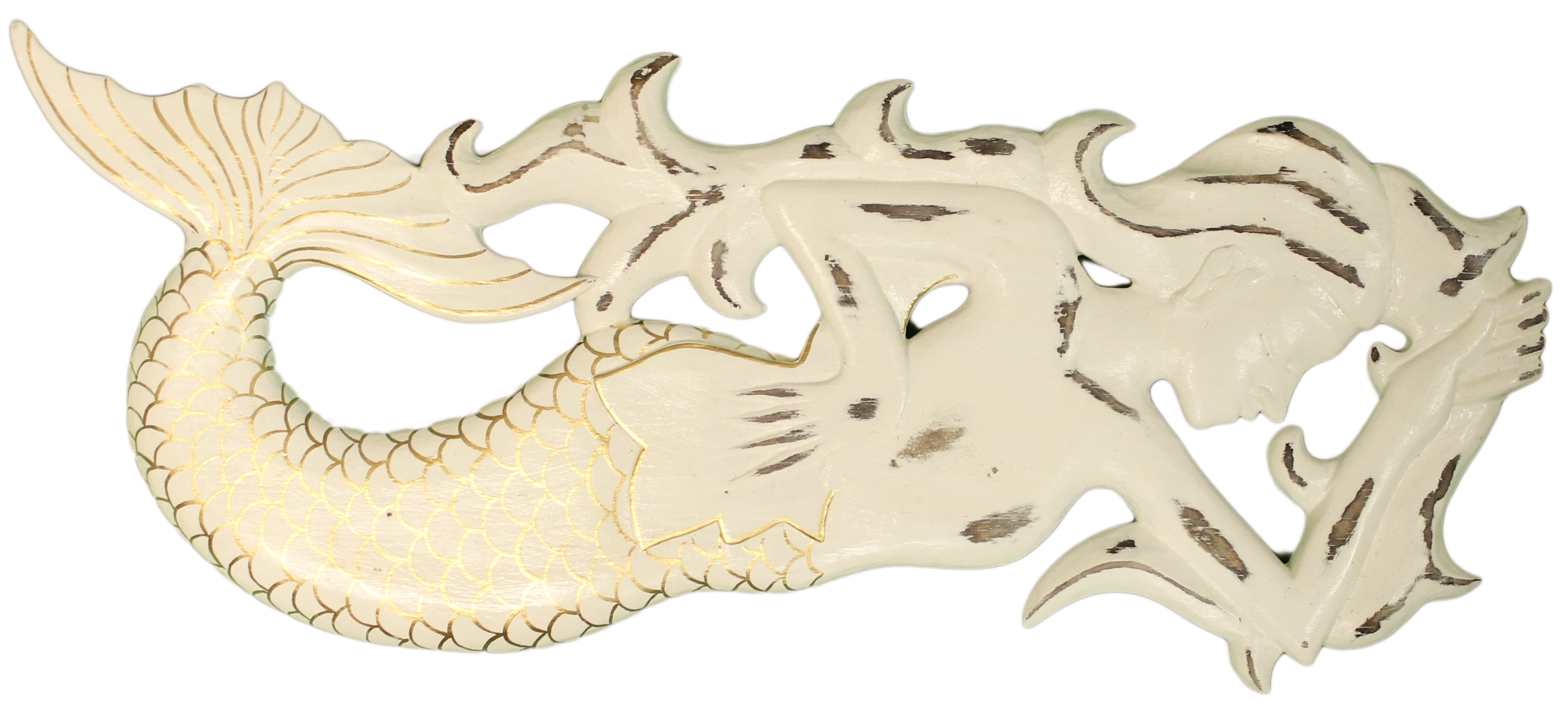 Nautical Decoration - Hand Painted 20 Inch Long Wooden Mermaid Wall ...