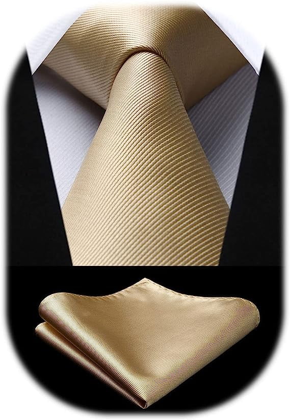 HISDERN Solid Color Ties for Men Business Tie and Pocket Square Set ...
