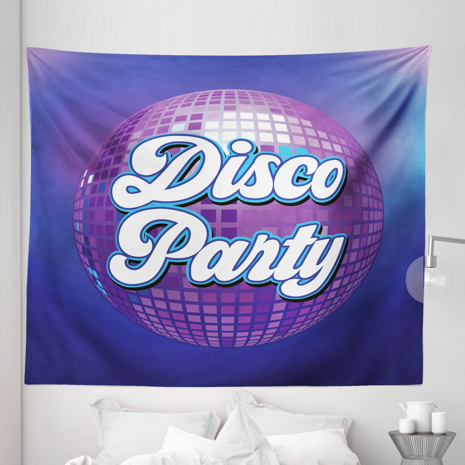 Colorful Tapestry, Retro Lettering on Disco Ball Night Club Theme Dance ...
