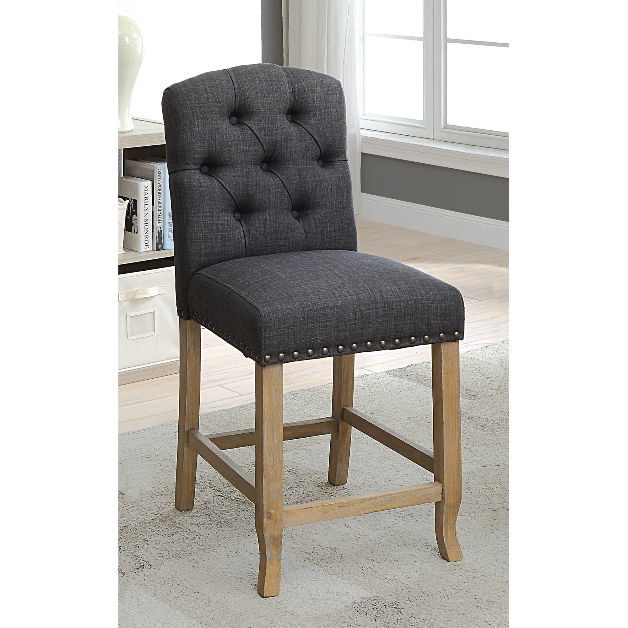Furniture of America Roseanne Counter Height Chairs - Set of 2, Dark ...