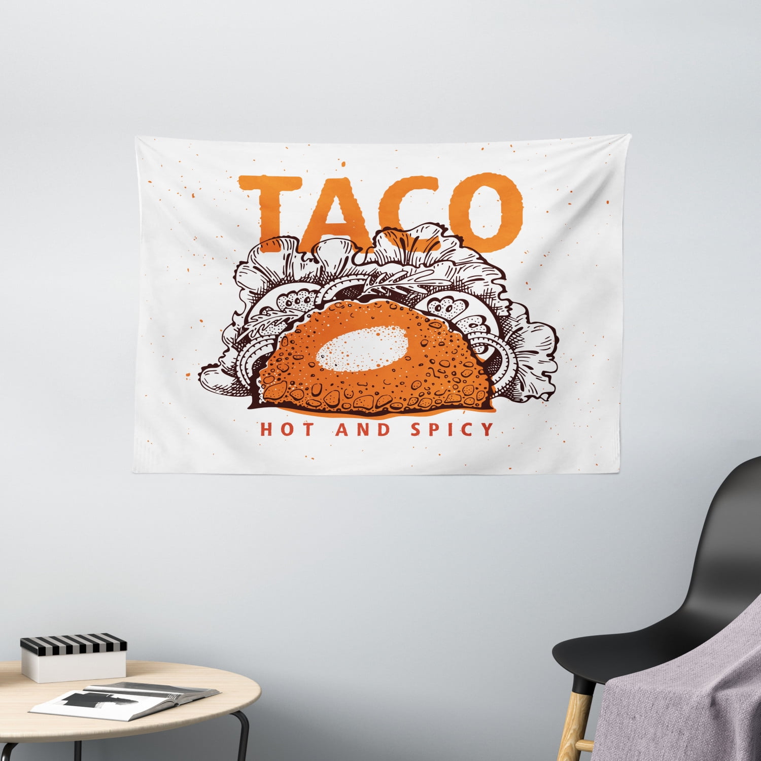 Calligraphy Tapestry, Taco with Hot and Spicy Mexican Traditional Snack ...