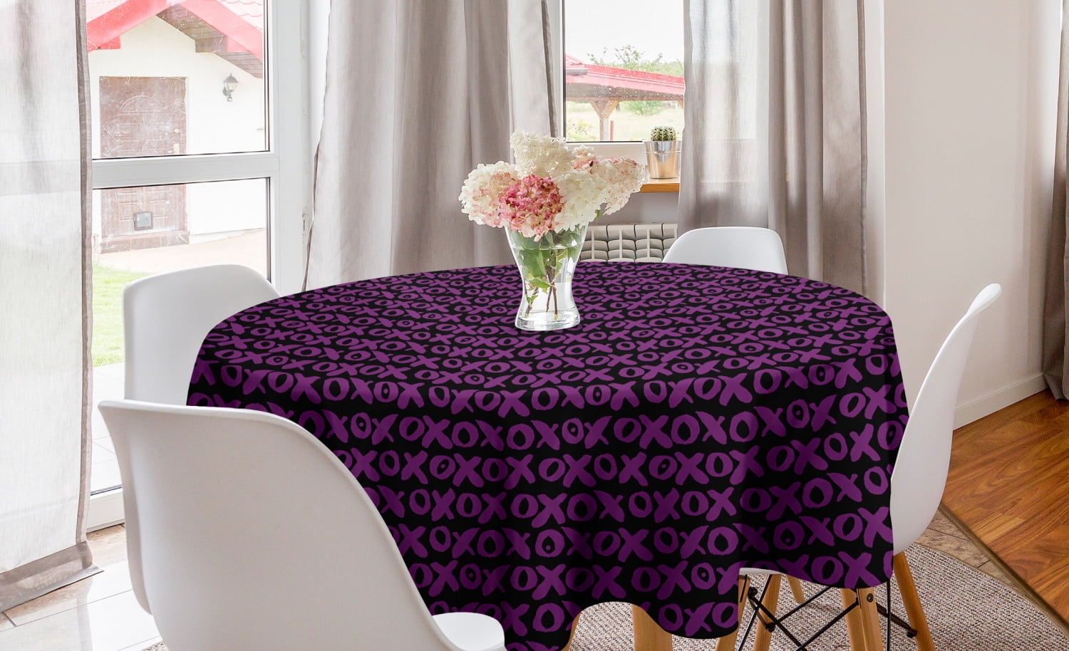 Abstract Round Tablecloth, Funky Brush Stroked Crooked Hand Lettering ...
