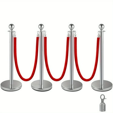 Stanchion Set 4-Pack with 3 Red Ropes - 5ft Crowd Control Barriers ...