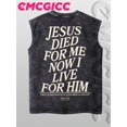 Black Washed Sleeveless Printed Vest, Y2K Streetwear Mens Cotton Muscle ...