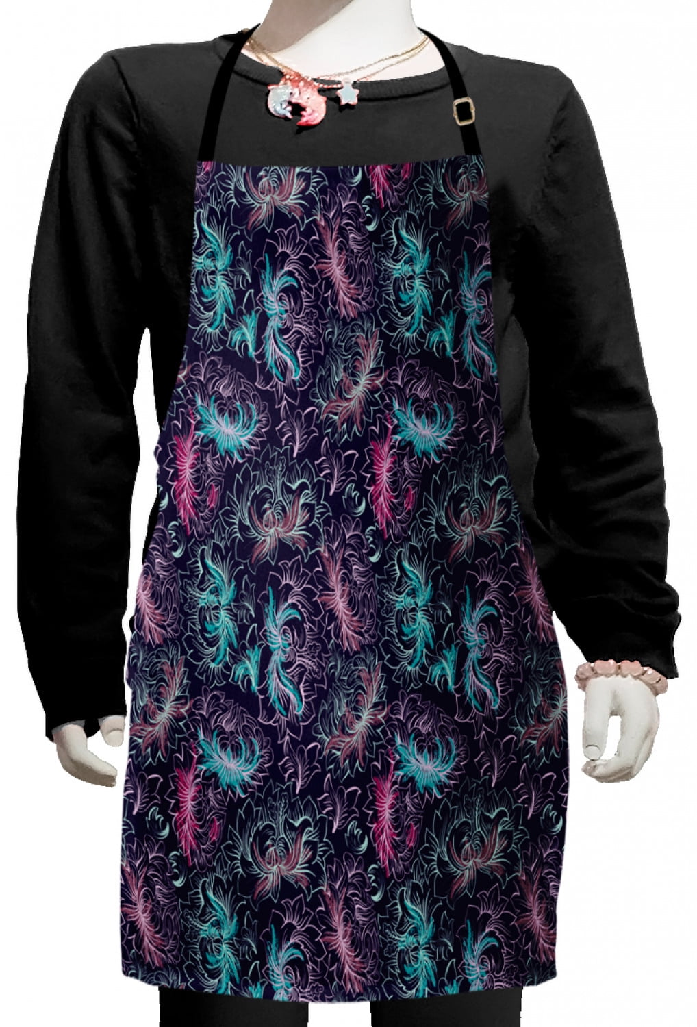 Abstract Kids Apron, Pattern of Colorful Outlines of Summer Floral ...