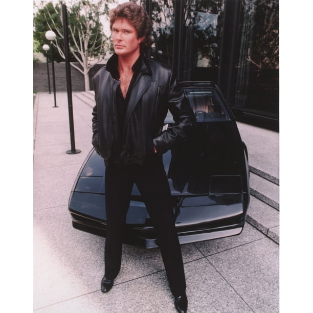 David Hasselhoff standing in Black Leather Jacket with Black Pants and ...