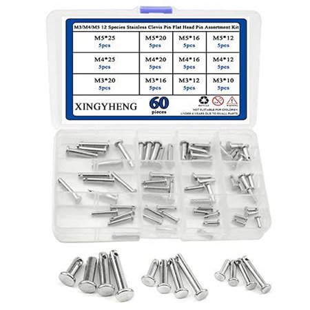 60Pcs M3 / M4 / M5 12 Species Stainless Clevis Pin Flat Head Pin with ...