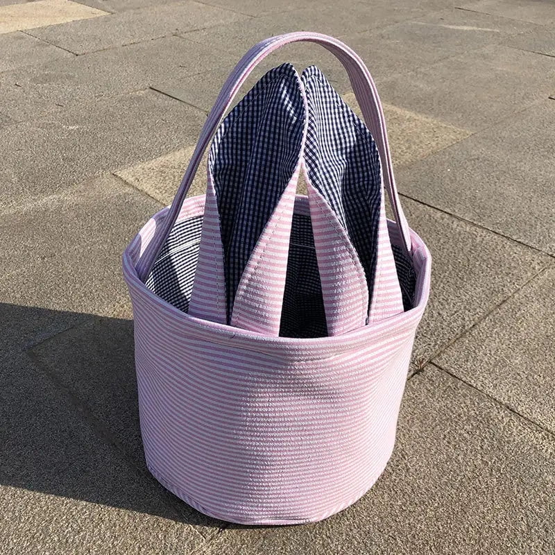 Easter Bunny Basket, Rabbit Ear Seersucker Easter Basket, Easter Egg ...