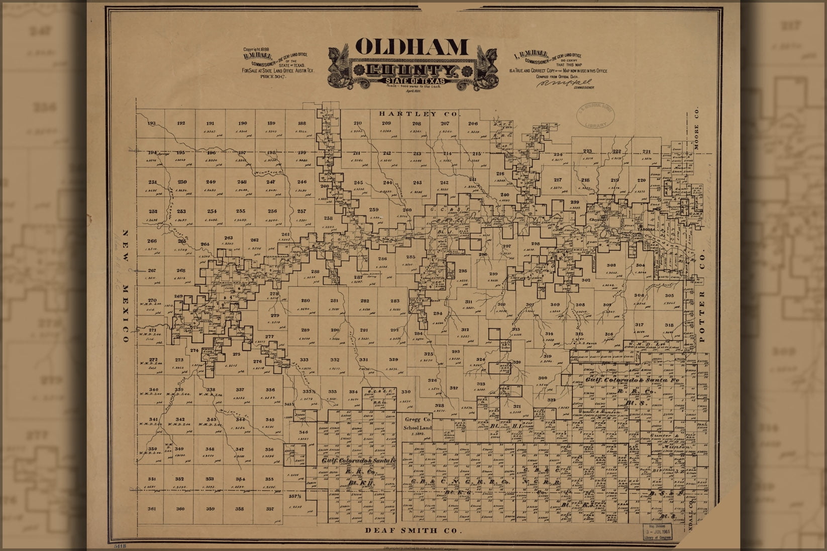 24"x36" Gallery Poster, map of Oldham County, state of Texas 1888 ...