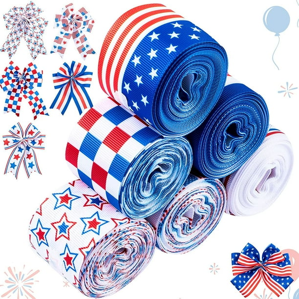 6 Rolls Independence Day Grosgrain Ribbons USA Flag Ribbon Star Pattern ...