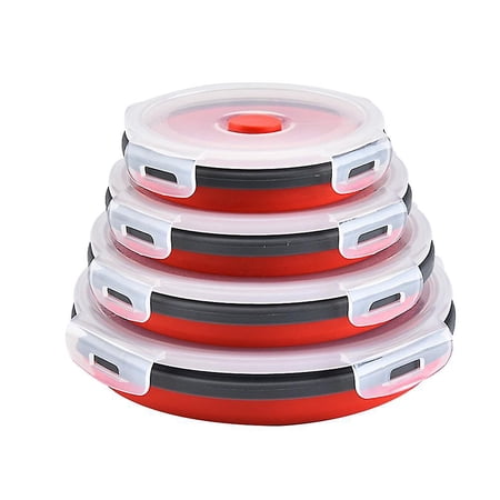 Round Bento Box Lunch Box Silicone Folding Food Container Red 350/500 ...