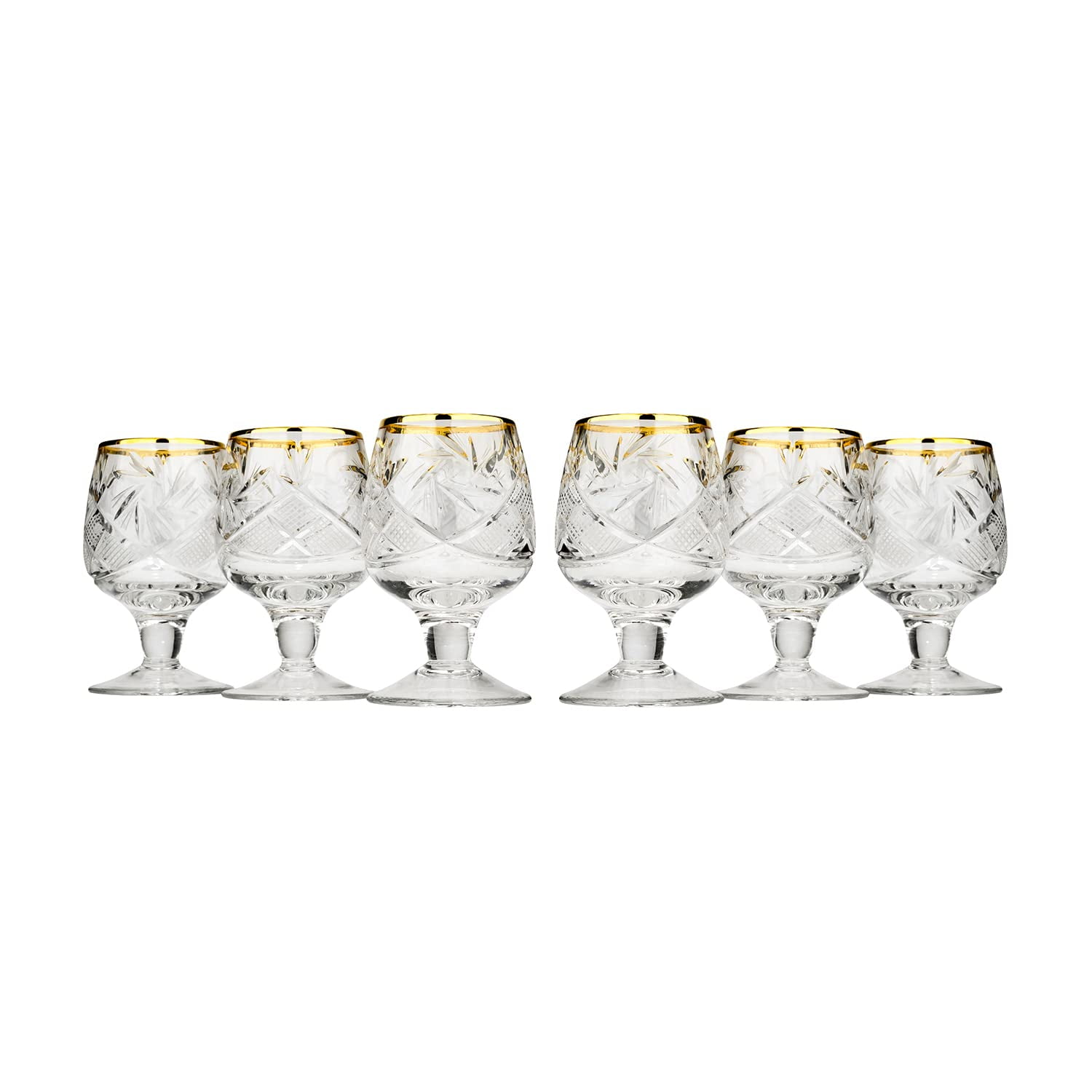Set of 6 Crystal Drinking Glassware - 1oz, Sherry Shot Glass Gold Rim ...