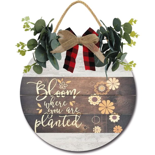 Eveokoki 11" Rustic Wooden Bloom Where You Are Planted Signs for Front ...