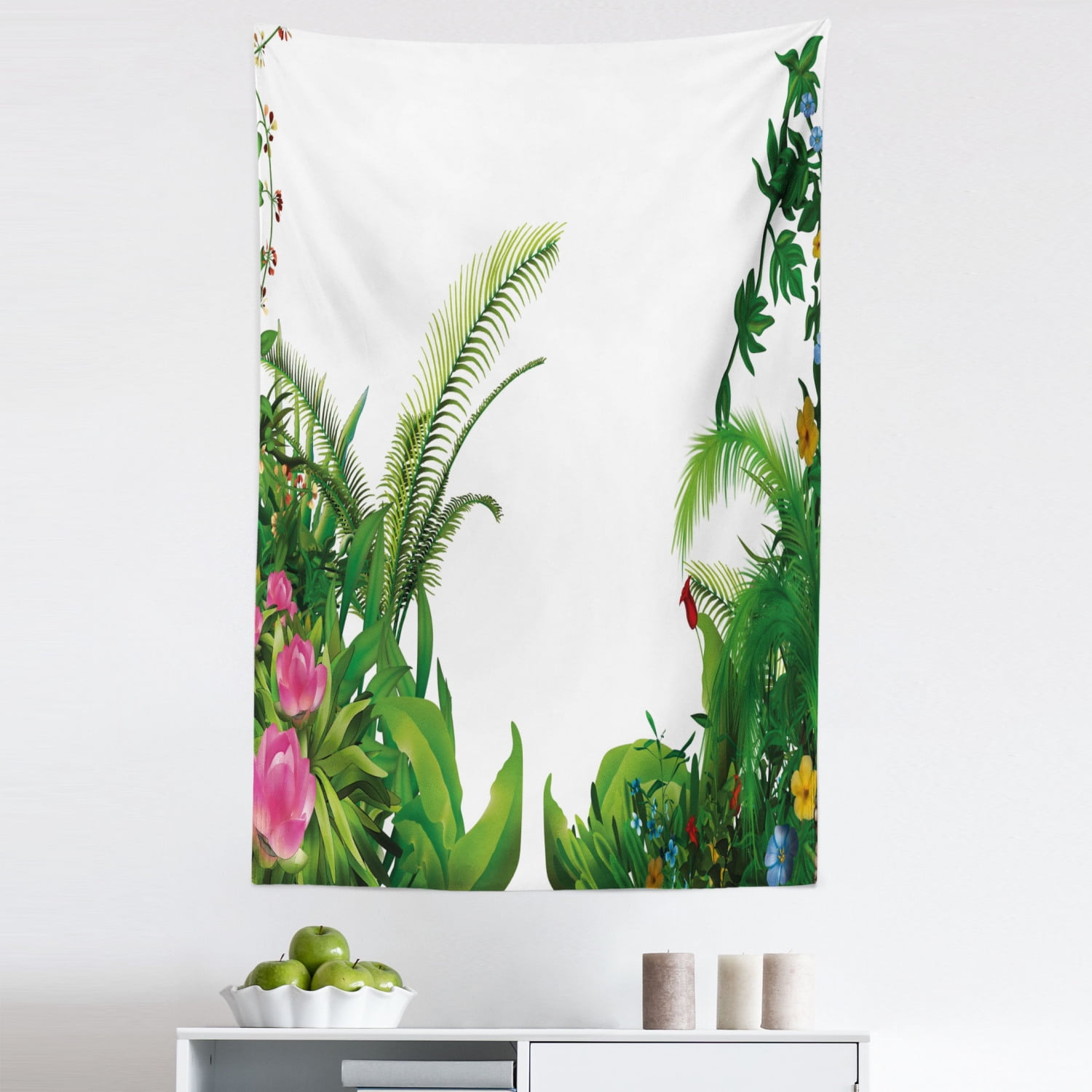 Plant Tapestry, Hand Drawn Illustration of Tropical Plants with ...