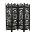 DecMode 80" x 72" Black Wood Floral Handmade Hinged Foldable Partition ...