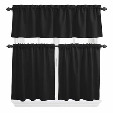 3 Piece Kitchen Curtains and Valances Set Black Pure Color Cafe ...