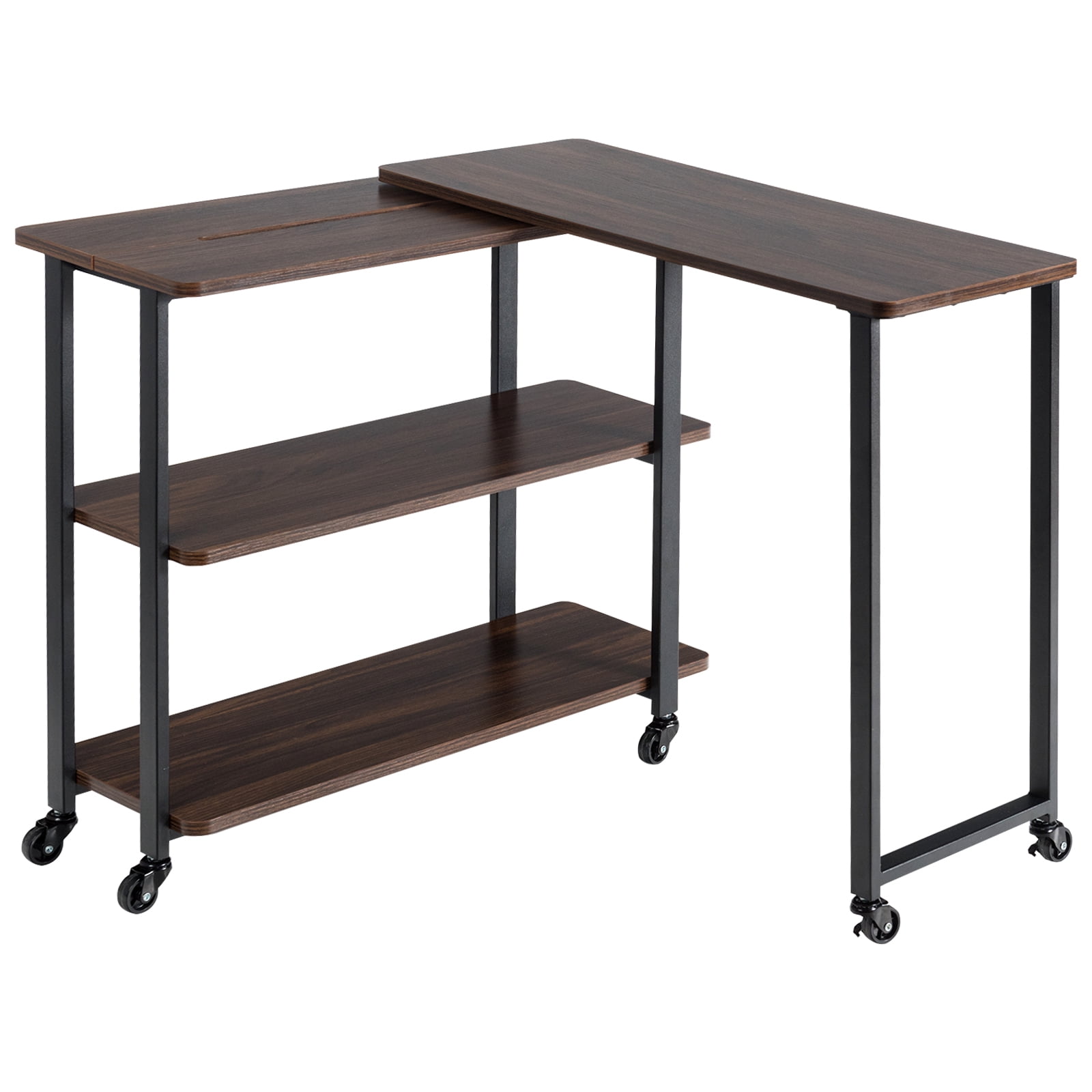 Topbuy Sofa Side Table w/Storage Shelves Mobile End Table Rolling Couch ...