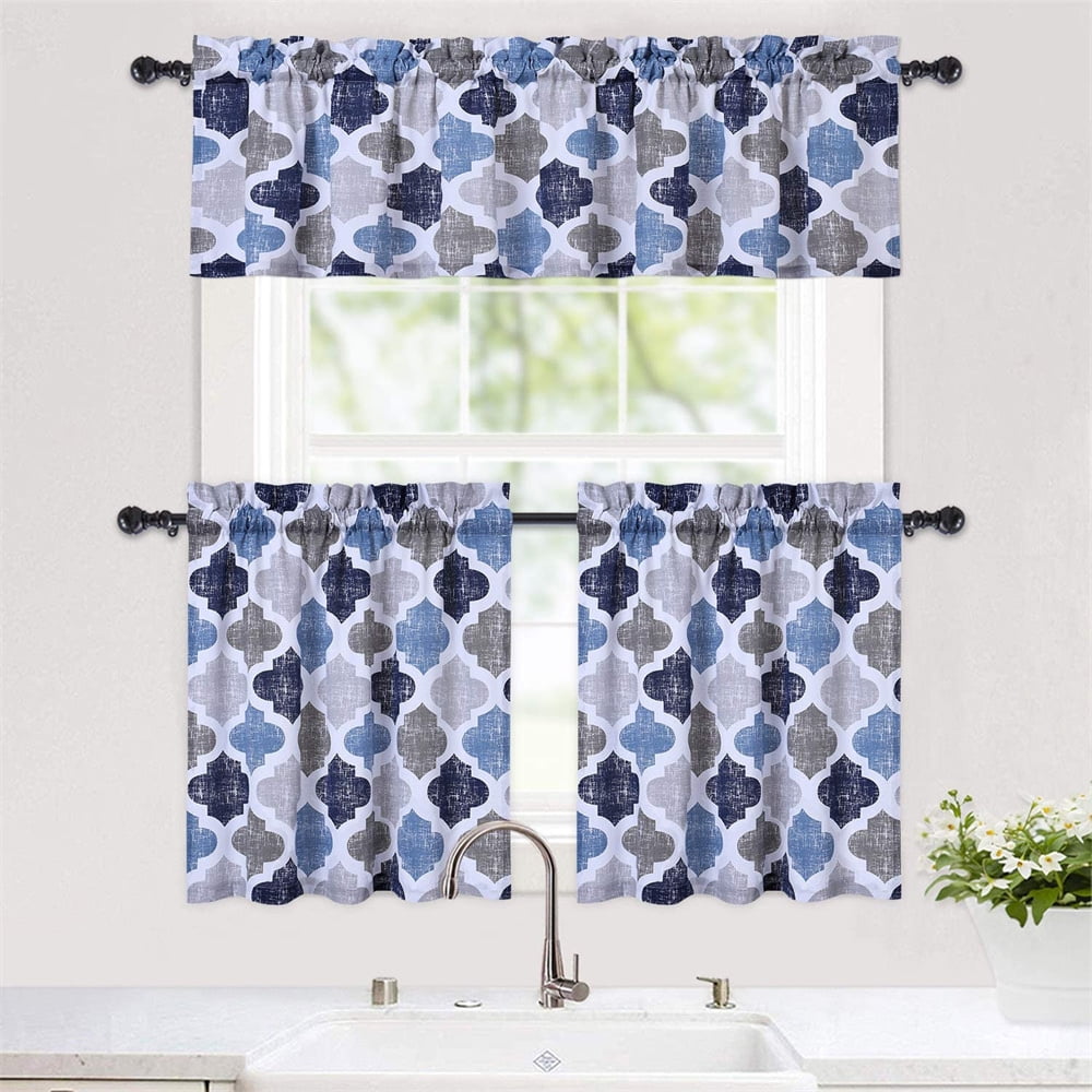 3 Pcs Moroccan Printed Kitchen Tier Curtains Valance Set, Cotton Blend ...