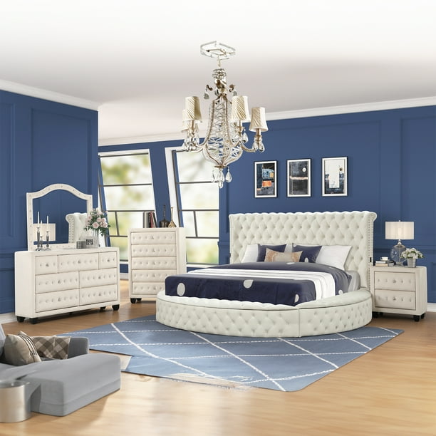 Hazel Queen Tufted Upholstery Storage Bed made with Wood in Cream