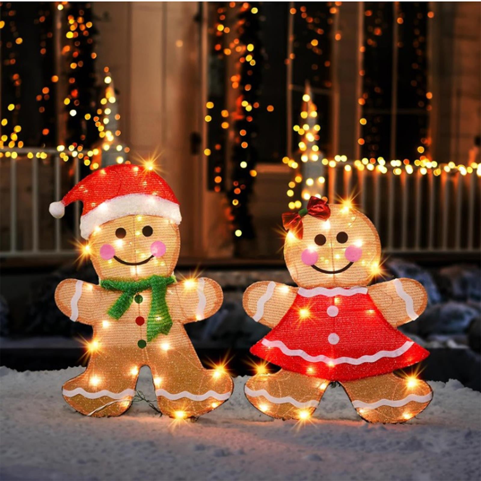 ENMJIAW 2 Piece 2D Man Pre Lit Light Up Man Yard Display Christmas ...