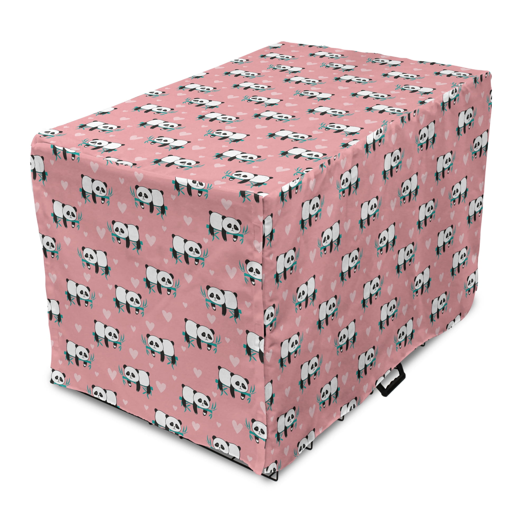 Panda Dog Crate Cover, Monochrome Bear Bamboo Romantic Hearts Repeating ...