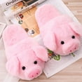Women Winter Cute Pink Pig Animal Cartoon Plush Slippers Non-Slip Furry ...