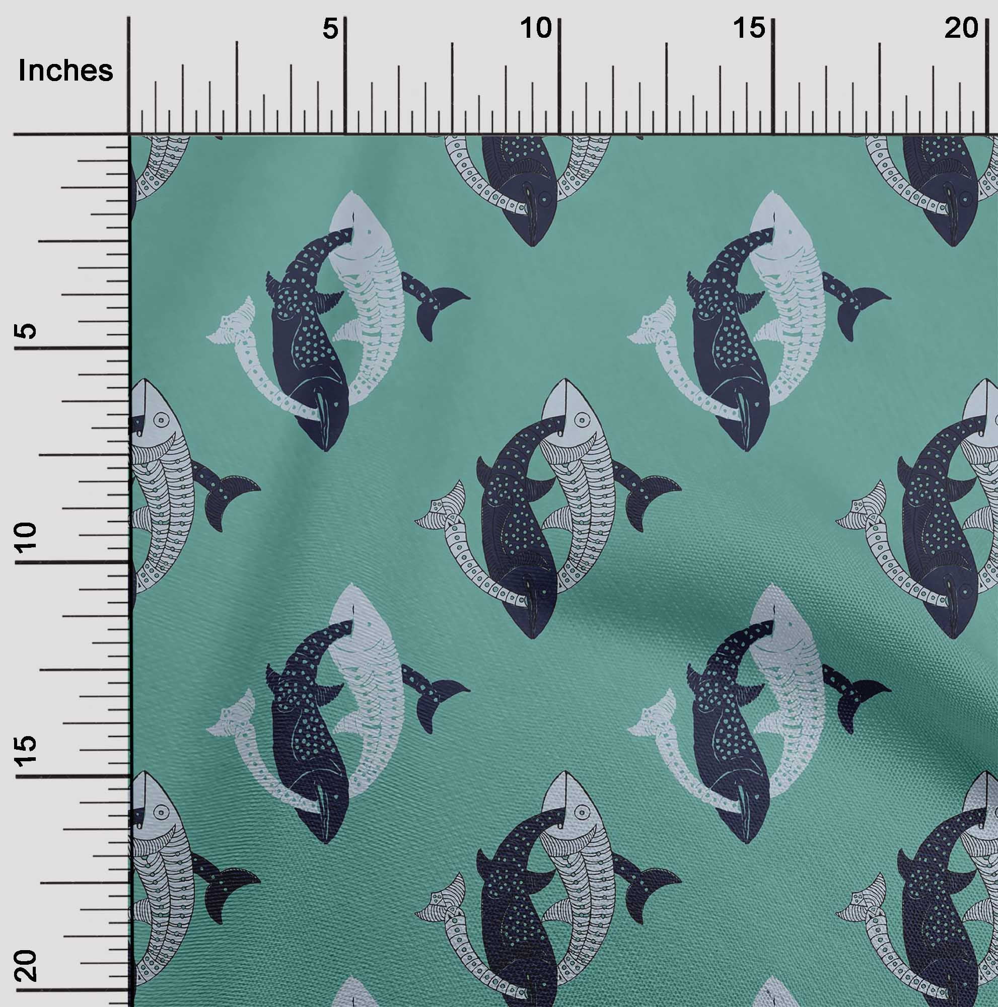 oneOone Silk Tabby Fabric Fish Block Print Fabric By The Yard 42 Inch ...