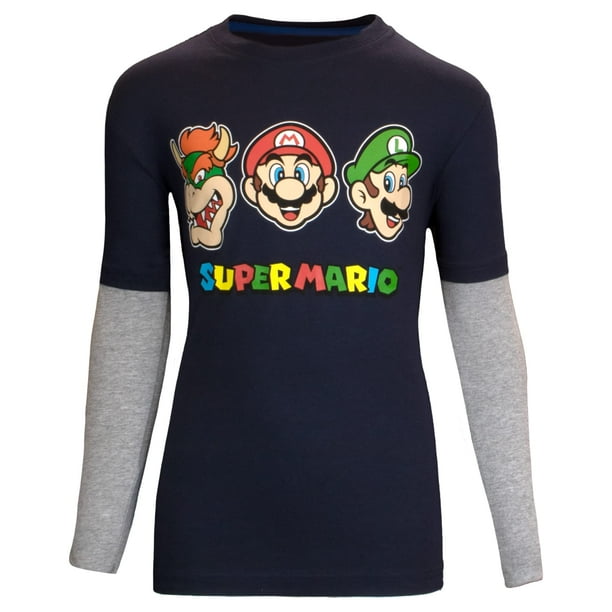 Nintendo Boys Super Mario Kart Long Sleeve Graphic Tee Shirt Top ( Navy ...