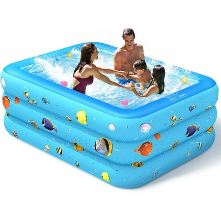 Paddling Pool for Kids, 210 x 150 x 50cm Large Rectangular Family Pool ...