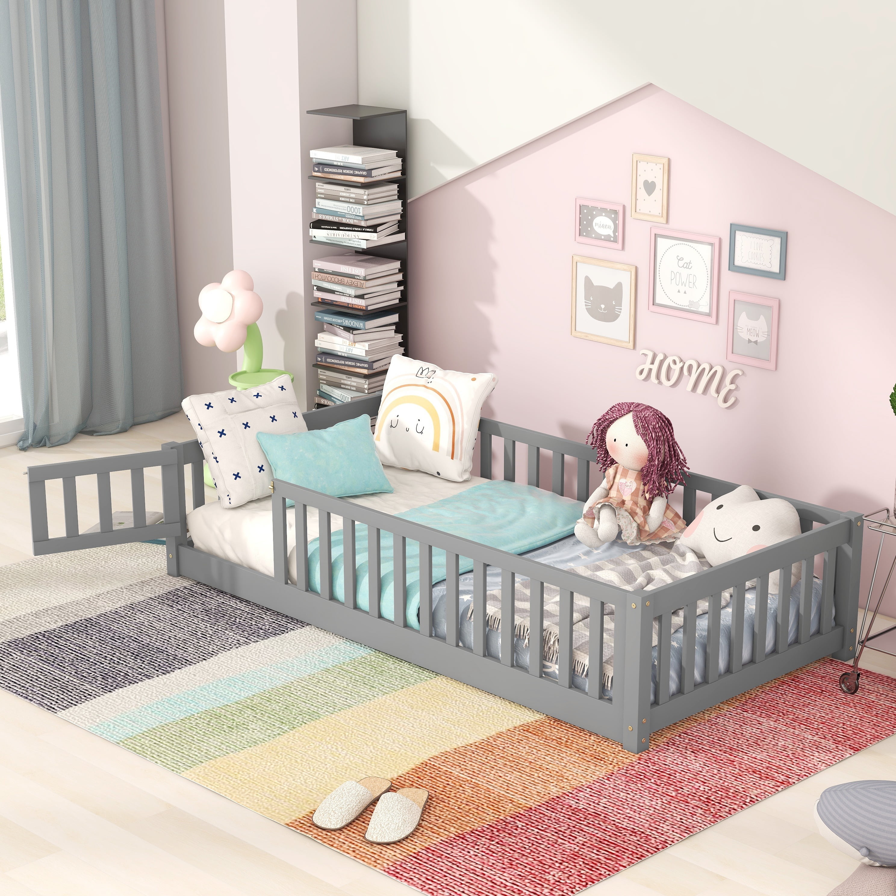 Bellemave Children's Twin Floor Bed Frame, Solid Wood Montessori with ...