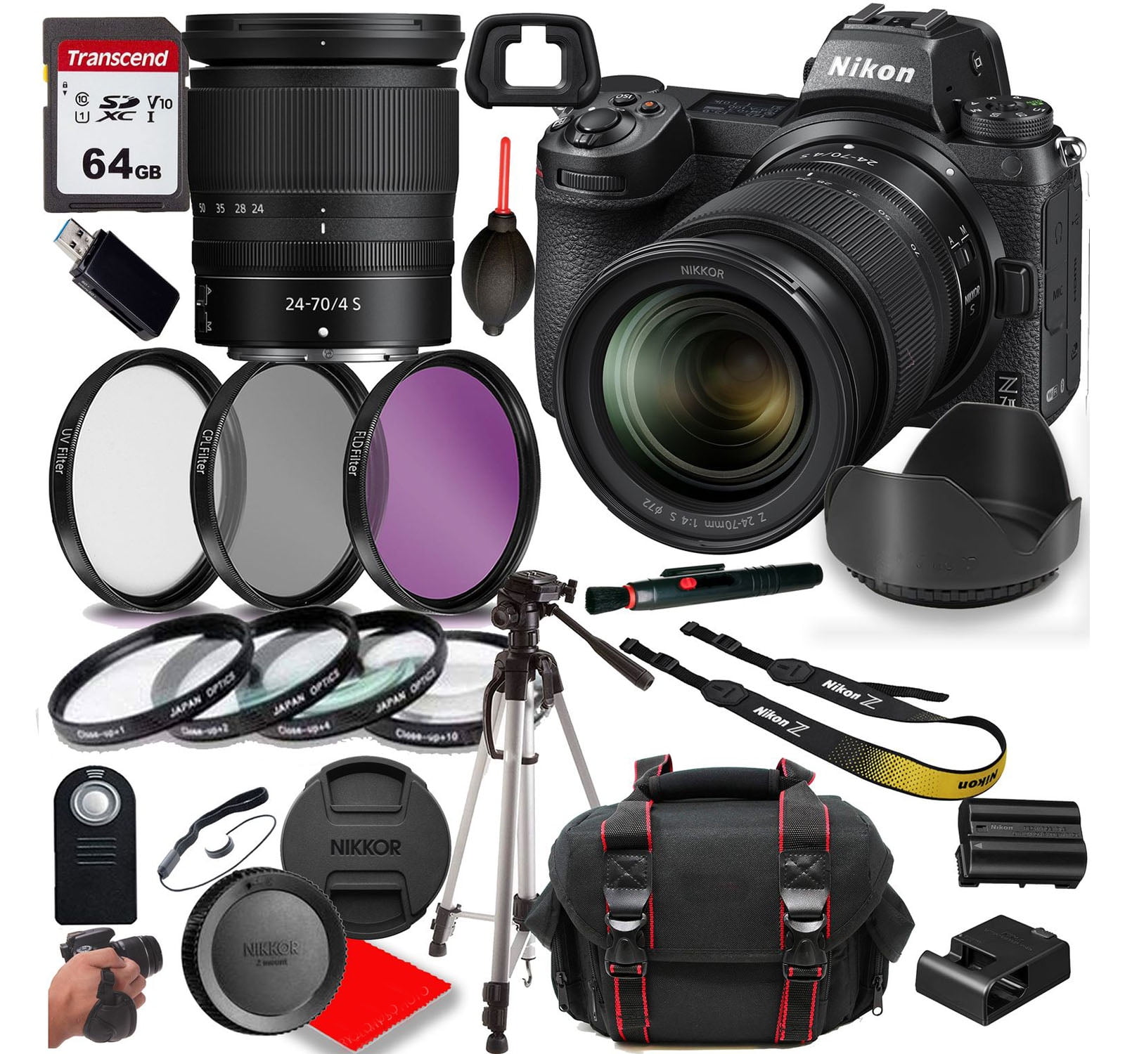 Nikon Z7 II Mirrorless Camera with 24-70mm f/4 Lens + Case + 64GB ...