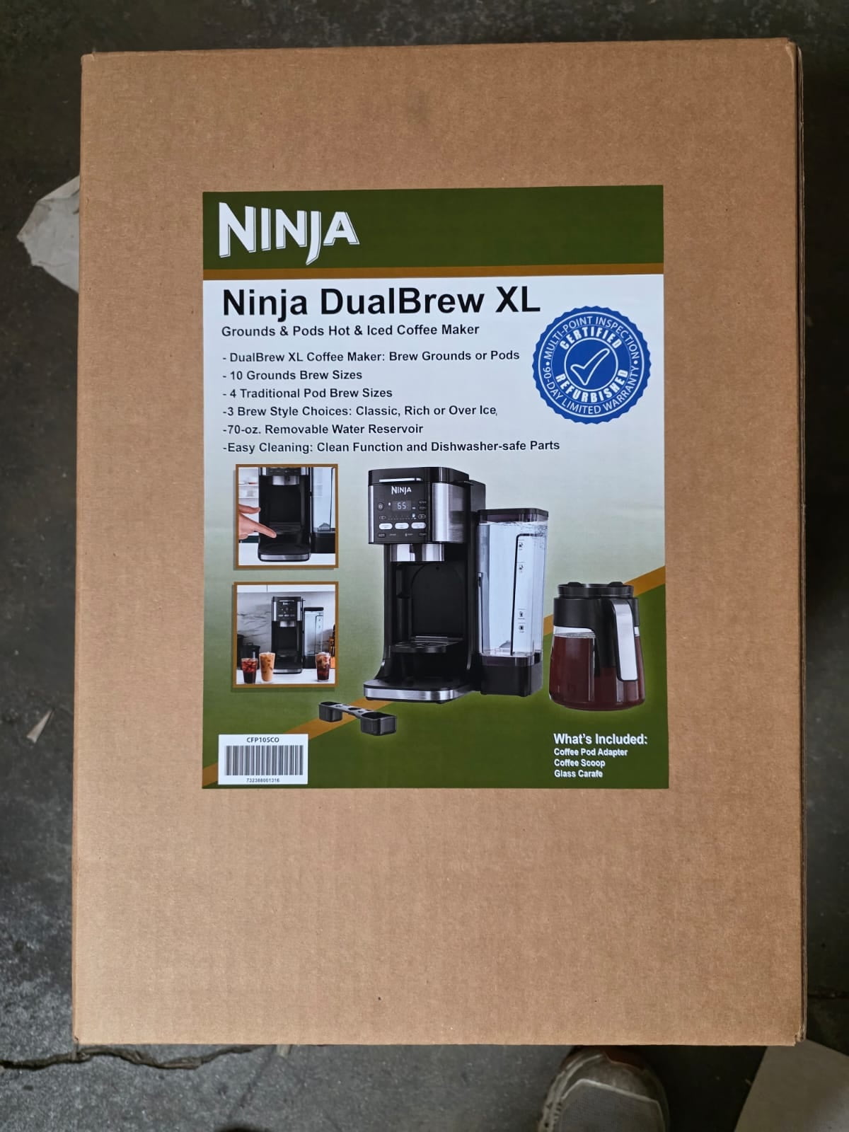 Restored Ninja CFP105 1550W 14-Cup DualBrew Hot and Iced Coffee Maker ...