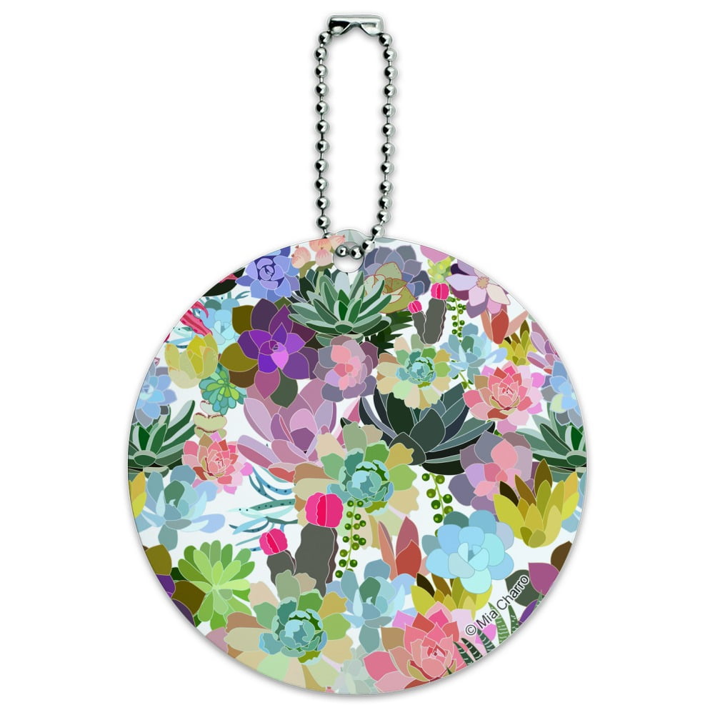Succulents Oasis Pattern Round Luggage ID Tag Card Suitcase Carry-On ...