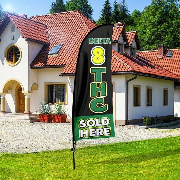 QSUM Delta 8 THC Sign Feather Flag with Pole Kit,7FT Delta 8 THC ...