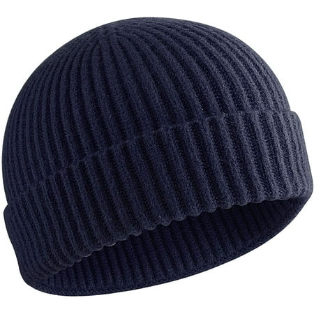 Warm Wool Cuffed Short Knit Fisherman Beanie for Men Women Winter Hats ...