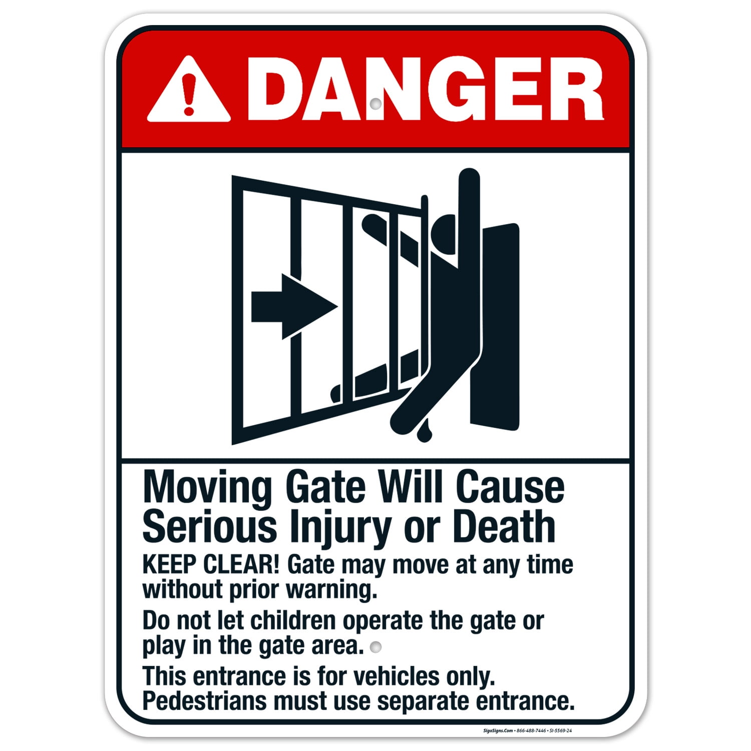 Moving Gate Will Cause Serious Injury Or Death Keep Clear Sign, ANSI ...
