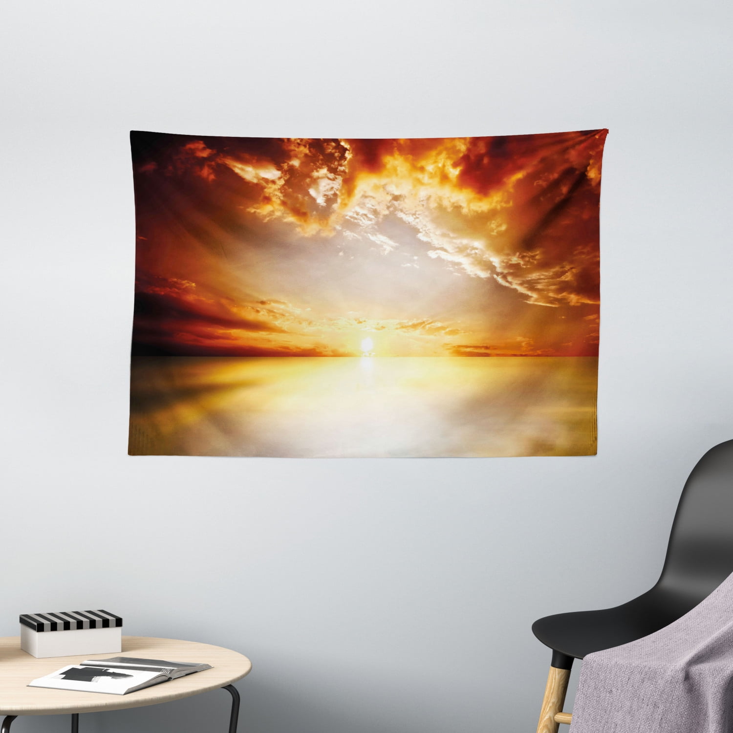 Sun Tapestry, Majestic Sunset View Tranquil Horizon Dramatic Skyscape ...