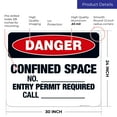 Danger Confined Space No. Entry Permit Required Call Sign, OSHA Danger ...