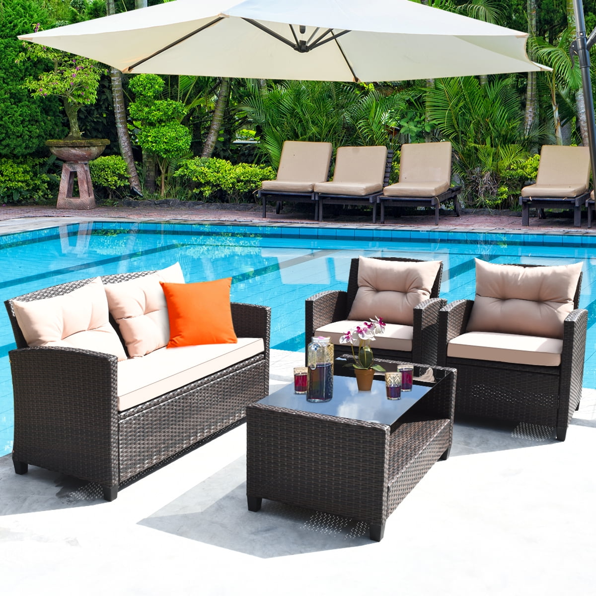 Click here for Gymax 4pcs Outdoor Rattan Furniture Set Cushioned... prices