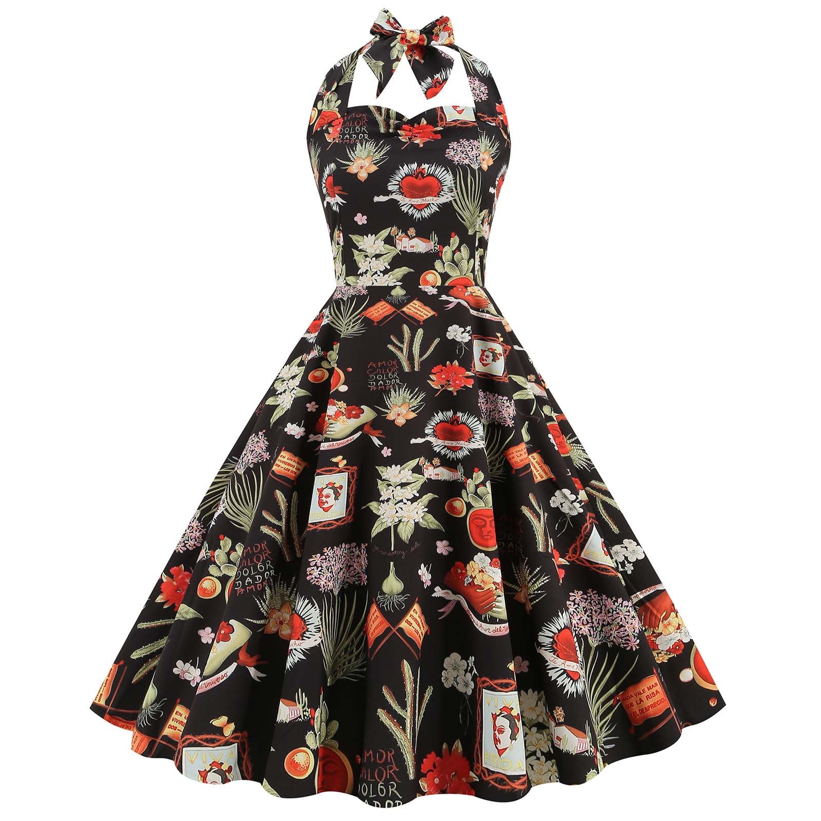 YanHoo Women's Summer Swing Dresses Vintage Halter Neck Sleeveless ...