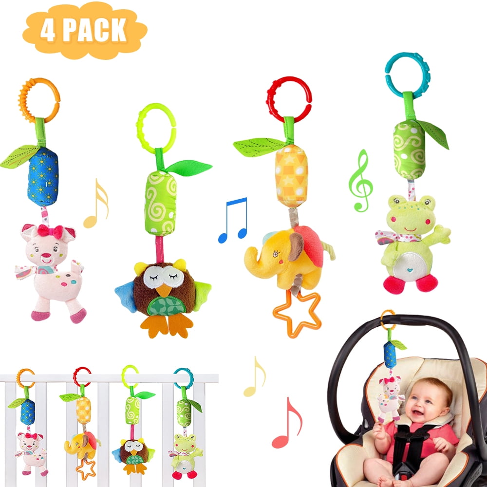 SNNROO 4 Pack Baby Hanging Rattles Toys Hanging Rattle Crinkle Squeaky ...