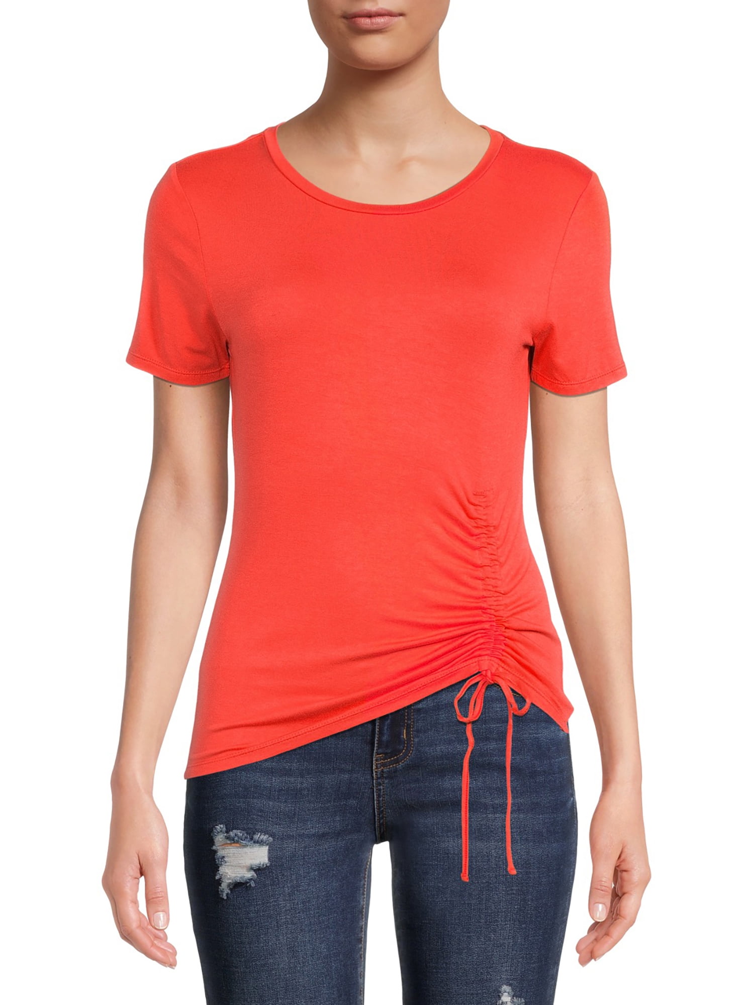 No Boundaries Juniors’ Ruched Side T-Shirt - Walmart.com