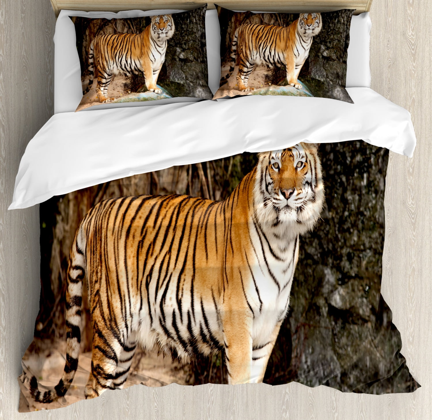 Tiger Duvet Cover Set King Size, Portrait of an Alert and Angry Royal ...