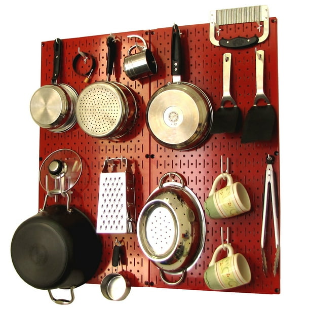 Wall Control Kitchen Pegboard Organization Kit with Red Pegboard Panels ...